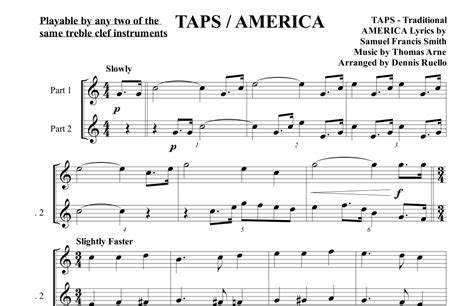 Echo ~ Taps America Duet Any Two Similar Treble Clef Instruments