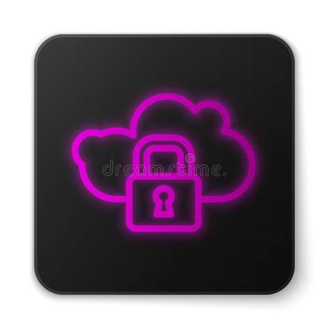 Glowing Neon Line Cloud Computing Lock Icon Isolated On White Background Security Safety
