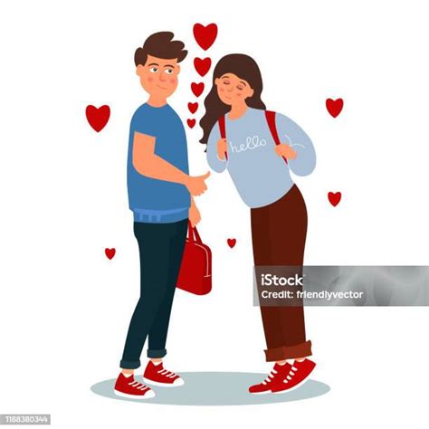 귀여운 부부의 일러스트 행복한 젊은 부부입니다 발렌타인 만화 스타일의 흰색 배경에 벡터 일러스트레이션 꽃 식물에 대한 스톡 벡터 아트 및 기타 이미지 Istock