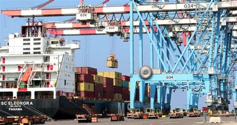 Container Terminal During Loading And Unloading Cargo Containers Stock Video Video Of