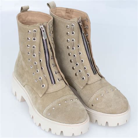 Bocanci Din Piele Intoarsa Bej De Dama Talpa Usoara Si Comoda Ted Shoes 34 Ted Shoes