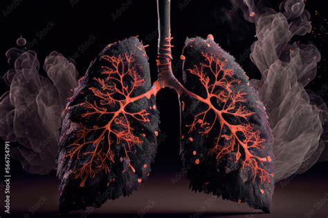 Smokers Lungs Human Lungs Of Smoker Unhealthy Black Lungs With Smoke