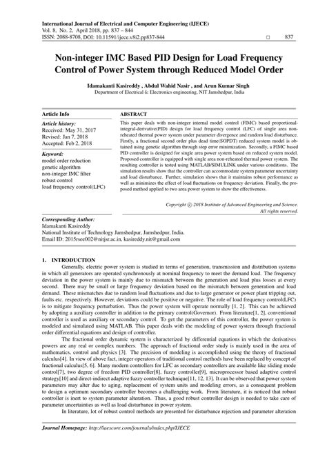 Pdf Non Integer Imc Based Pid Design For Load Frequency Control Of