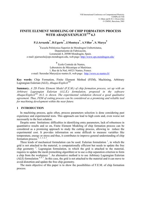 Pdf Finite Element Modeling Of Chip Formation Process With Abaqus