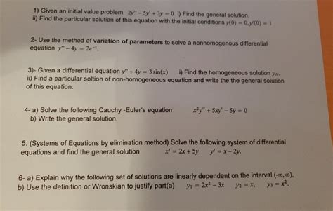 solved 1 given an initial value problem 2y 5y 3y 0 i