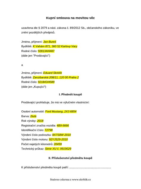 Kupni Smlouva Na Movitou Vec Pdf