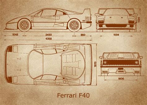 Ferrari F40 Blueprint Old Poster By Shiner Artist Displate