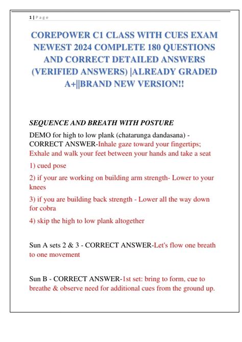 Corepower C1 Class With Cues Exam Newest 2024 Complete 180 Questions
