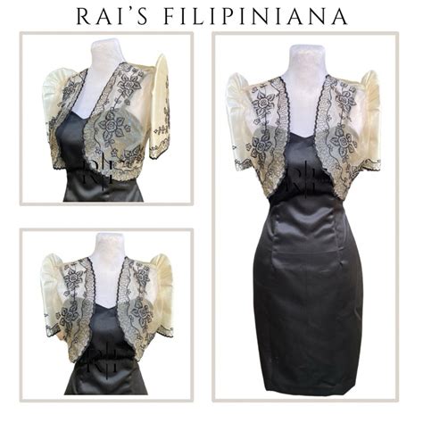 Modern Filipiniana Rose Bolero With Inner Strappy Dress Black Shopee