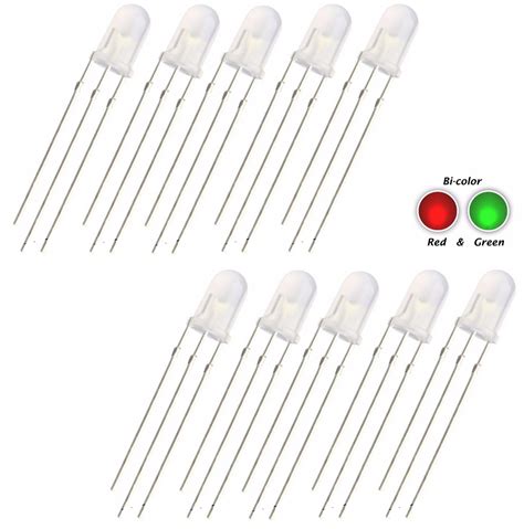 10 X 5mm Led Bi Colour Red And Green Diffused Common Anode All Top Notch