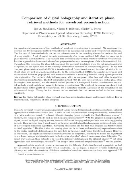 pdf comparison of digital holography and iterative phase retrieval