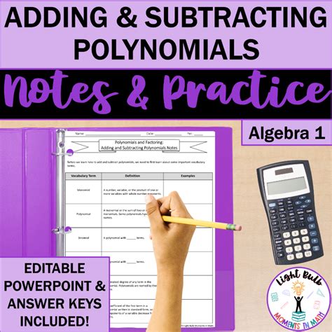 Adding And Subtracting Polynomials Guided Notes And Worksheet Light