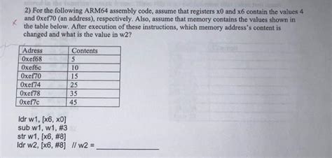 Solved 2 For The Following ARM64 Assembly Code Assume That Chegg Com
