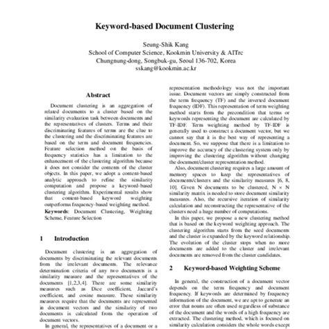 Keyword Based Document Clustering Acl Anthology