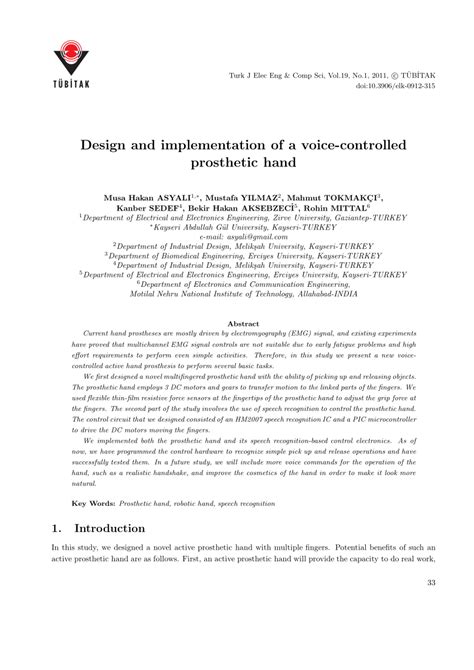 pdf design and implementation of a voice controlled prosthetic hand