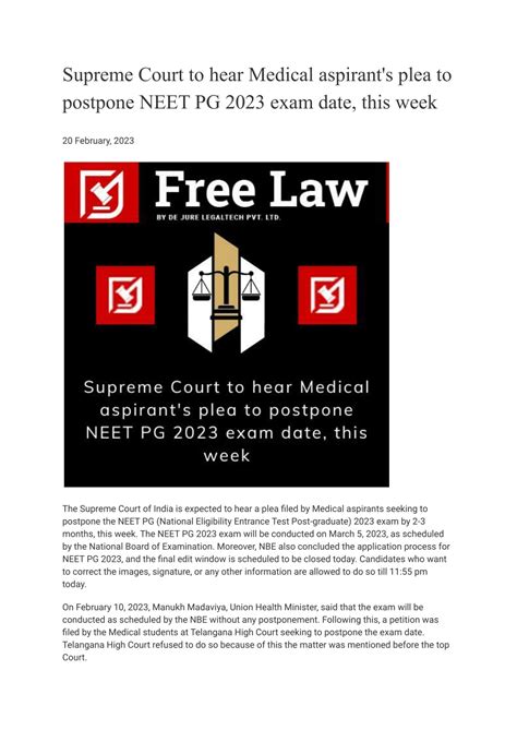 Ppt Supreme Court To Hear Medical Aspirants Plea To Postpone Neet Pg