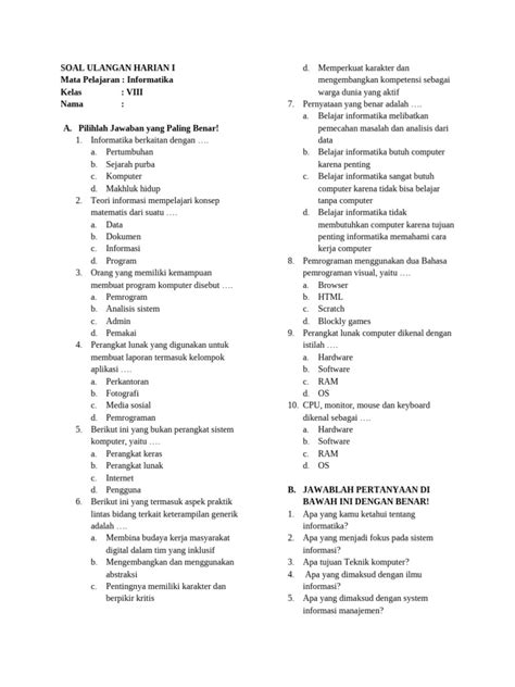 Soal Uh Informatika Viii Pdf