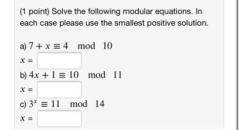 Solved 1 Point Solve The Following Modular Equations In