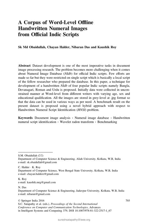 Pdf A Corpus Of Word Level Offline Handwritten Numeral Images From Official Indic Scripts