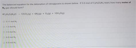 Solved The Balanced Equation For The Detonation Of