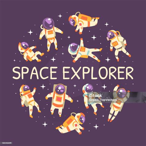 우주 탐험가 배너 템플릿 원형 모양의 우주 패턴의 우주 비행사 우주 탐사 공상 과학 소설 천문학 벡터 일러스트 천문학에 대한 스톡 벡터 아트 및 기타 이미지 Istock