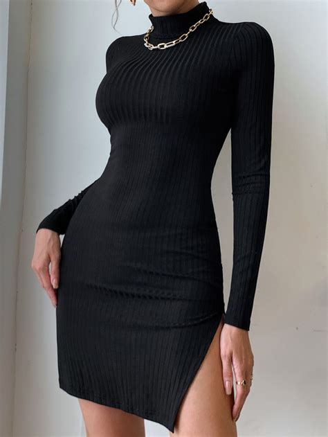 Solid Split Hem Bodycon Dress Bodycon Dress Designer Outfits Woman