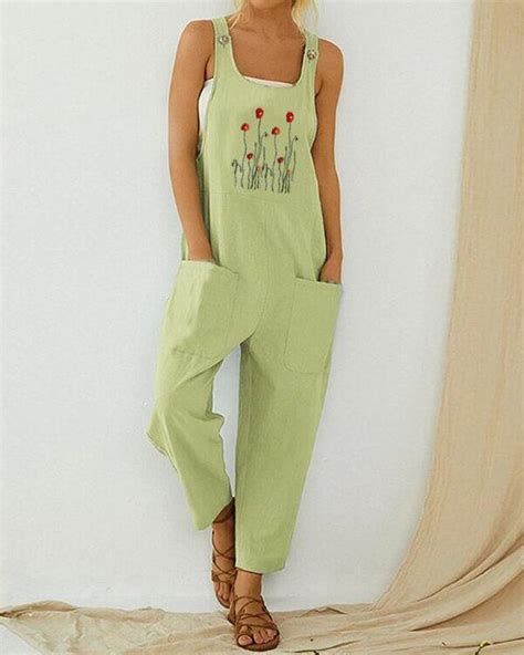 Flower Embroidered Straps Casual Jumpsuit For Women P238615 Is Popular
