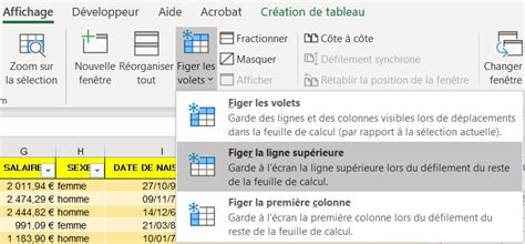 Verrouiller L Affichage De Lignes Et Ou De Colonnes D Un Tableau Sur
