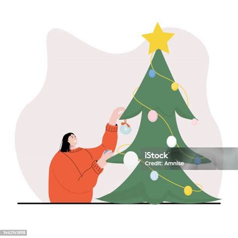 벡터 삽화 새해를 준비하는 작은 여자는 장식에 종사하고 있다 벡터 그림 12월 31일에 대한 스톡 벡터 아트 및 기타 이미지 12월 31일 Diy 가공의 인물