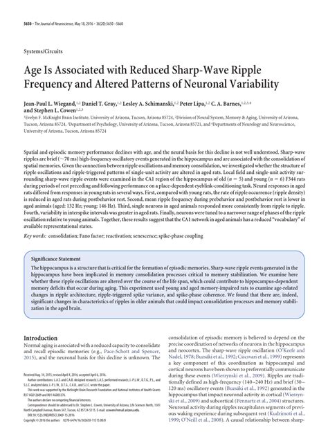 Pdf Age Is Associated With Reduced Sharp Wave Ripple Frequency And