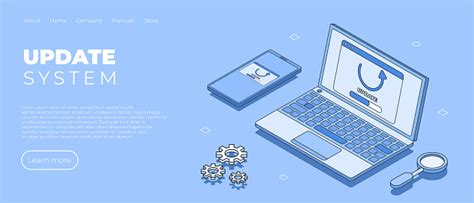 노트북 및 전화의 시스템 업데이트 랜딩 페이지 장치에서 소프트웨어를 업데이트합니다 새로 고침 아이콘입니다 웹 디자인 배너 및