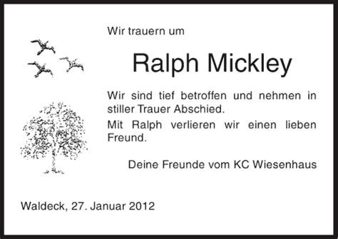 Traueranzeigen Von Ralph Mickley Trauer Anzeigende