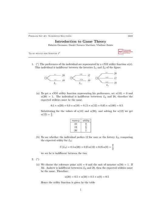 Problem Set 1 Solutions Problem Set 1 Suggested Solutions 2022