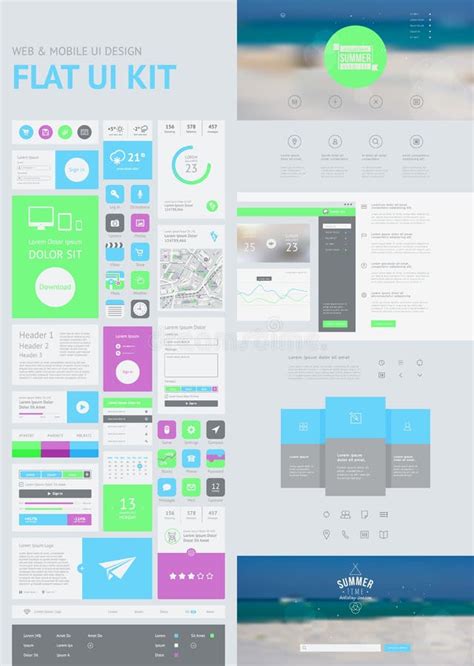 Flat Mobile Web Ui Kit Stock Vector Illustration Of Menu 52107338