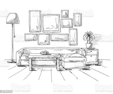 인테리어의 선형 밑그림입니다 손으로 그린 스케치 스타일의 벡터 일러스트 레이 션 3차원 형태에 대한 스톡 벡터 아트 및 기타 이미지 3차원 형태 Draft