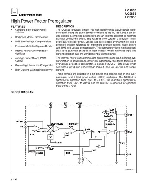 Uc3853 Datasheet Pdf Unitrode High Power Factor Preregulator