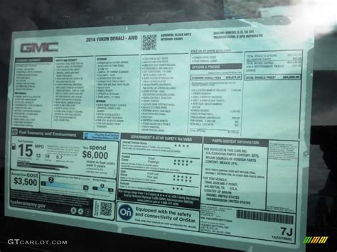 2014 Gmc Yukon Denali Awd Window Sticker Photos