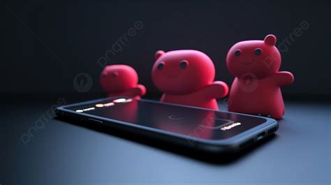 전화기 위에 앉아 있는 세 개의 귀여운 빨간 조각상 전화로 3d 렌더링 채팅 알림 고화질 사진 사진 배경 일러스트 및 사진 무료 다운로드 Pngtree