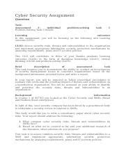 Cyber Security Assignment Docx Cyber Security Assignment Question Task Assessment