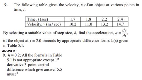 solved 9 the following table gives the velocity v of an object at