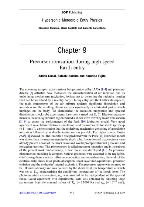 Pdf Precursor Ionization During High Speed Earths Entry