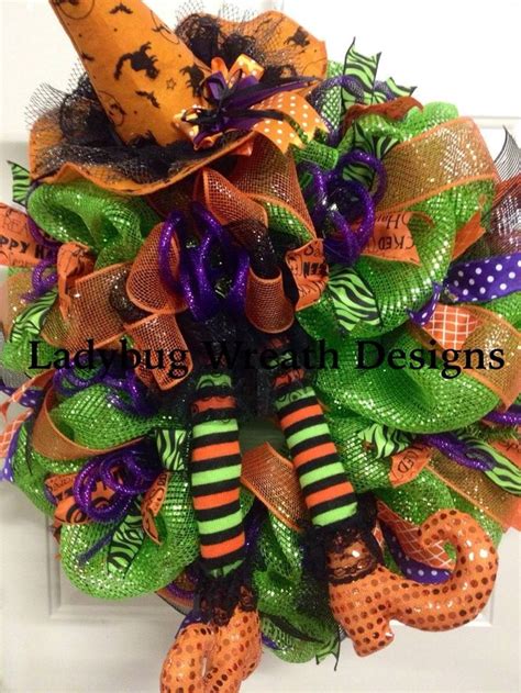 Halloween Witches Hat And Legs Deco Mesh Wreath Halloween Mesh Wreaths