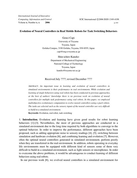 Pdf Evolution Of Neural Controllers In Real Mobile Robots For Task Switching Behaviors