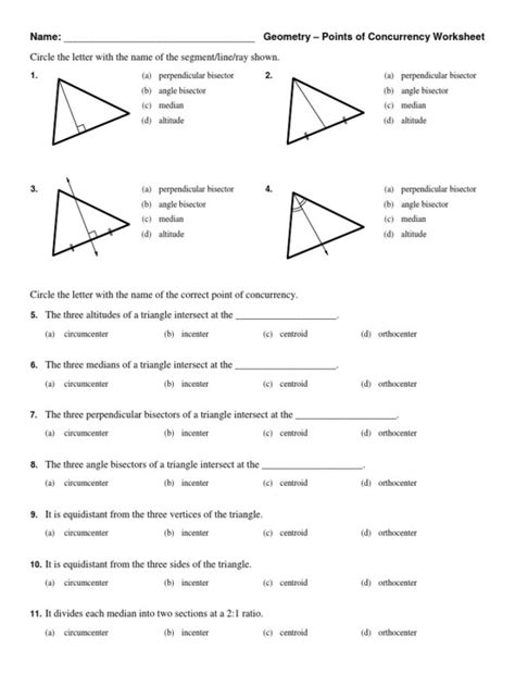 Point Of Concurrency Worksheet Printable Pdf Template