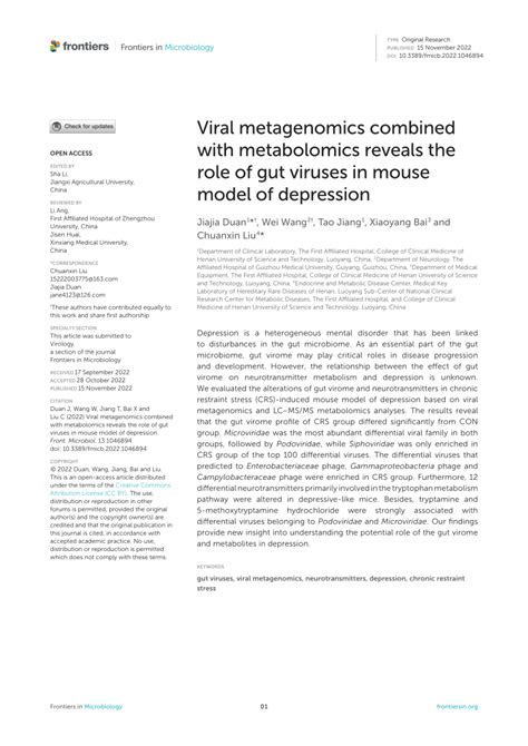 Pdf Viral Metagenomics Combined With Metabolomics Reveals The Role Of
