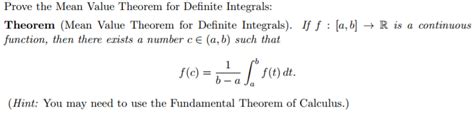 Solved Prove The Mean Value Theorem For Definite Integrals