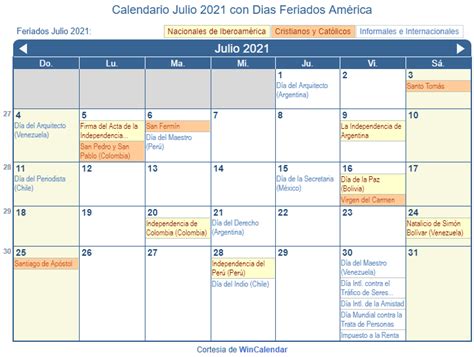 Calendario Julio 2021 Para Imprimir