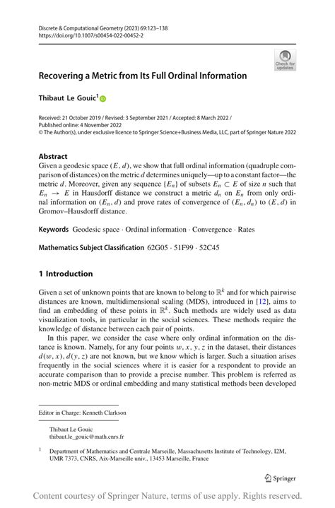 Recovering A Metric From Its Full Ordinal Information Request Pdf