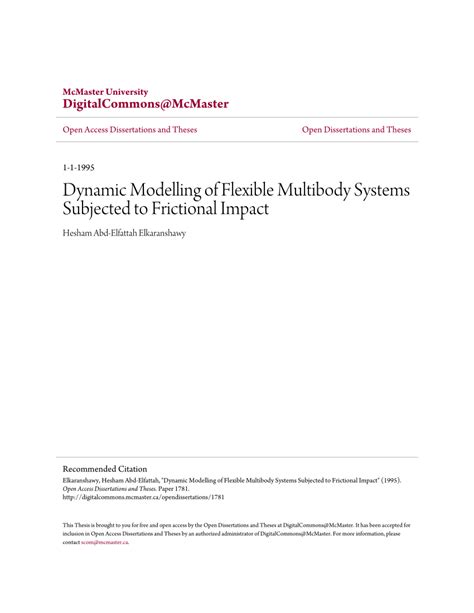 Pdf Dynamic Modelling Of Flexible Multibody Systems Subjected To Frictional Impact