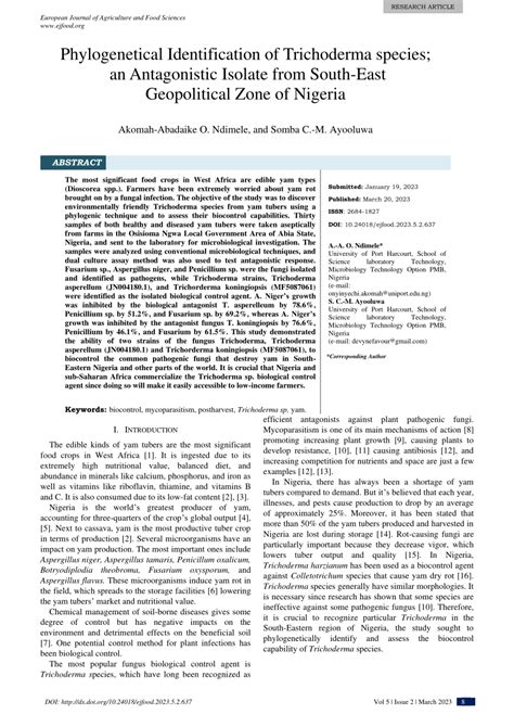 Pdf Phylogenetical Identification Of Trichoderma Species An Antagonistic Isolate From South